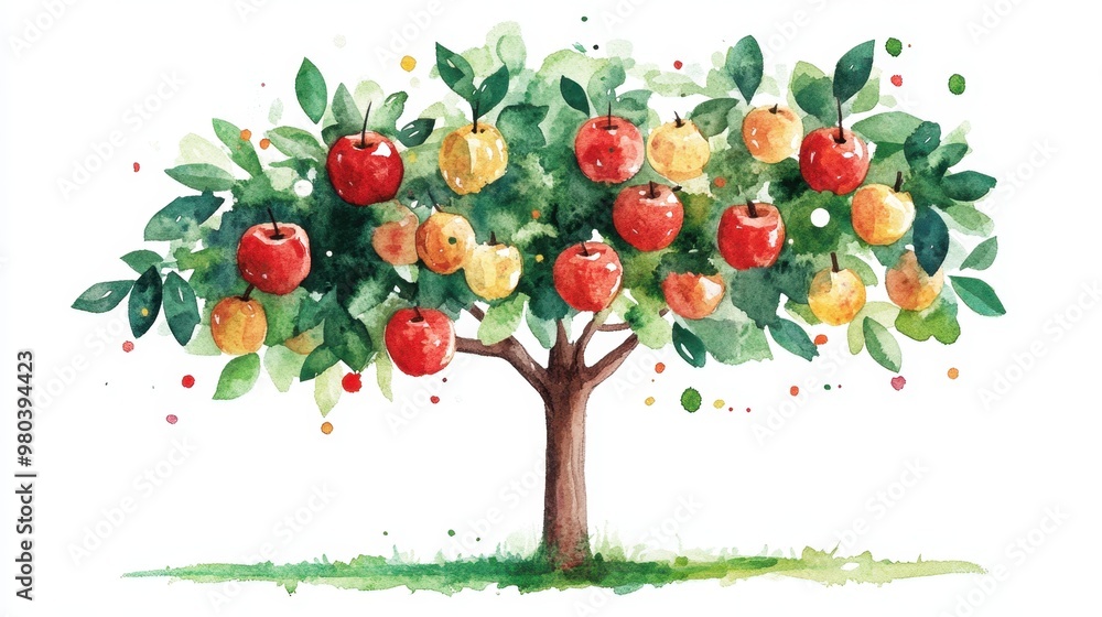 Watercolor clipart of a single smart sensor embedded in a fruit tree ...