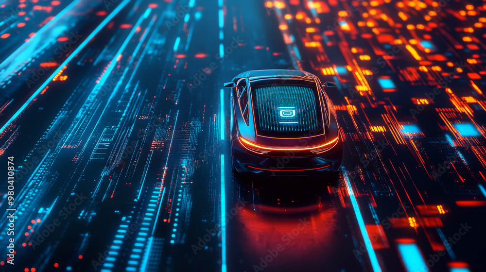 Intelligent vehicle. Self-driving smart car analyzes the road ...