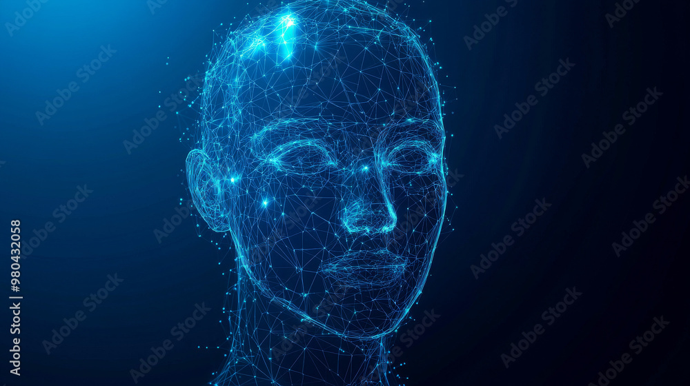 Face recognition system concept featuring a low polygon human face scan ...