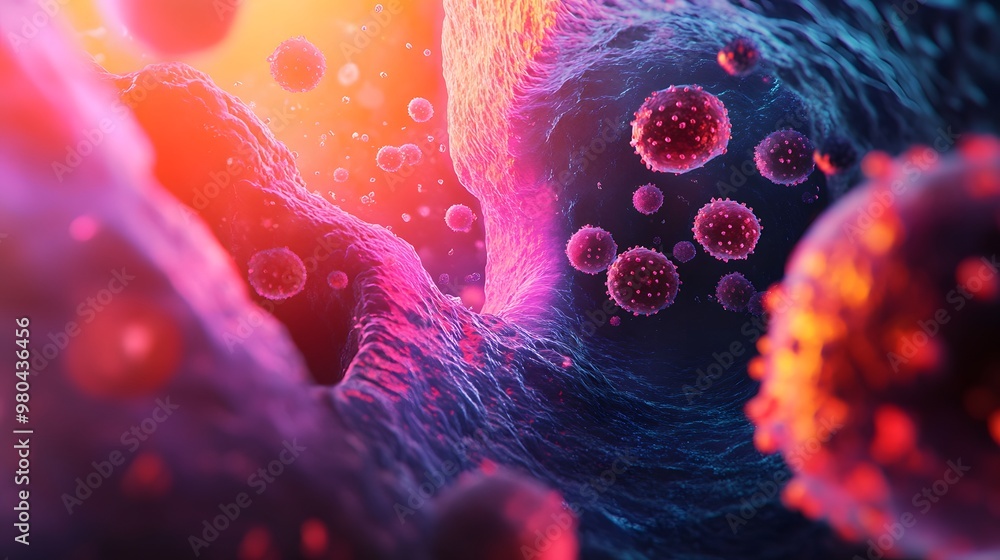 Microscopic close-up of a vein infected by viruses, with plasma cells ...