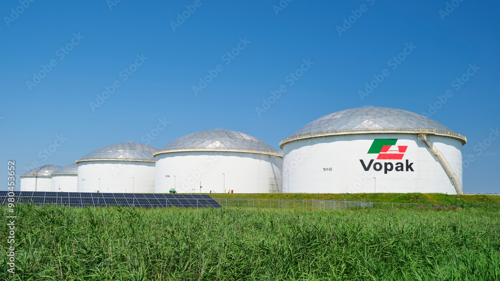 Vopak logo on a storage tank. Vopak is a global tank terminal operator ...