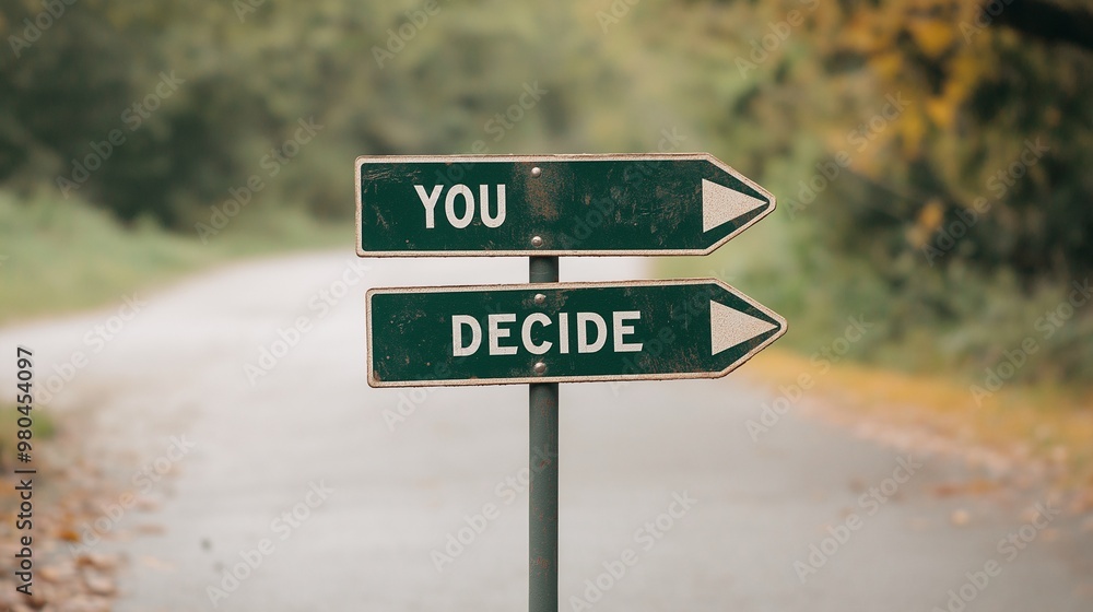 You Decide: A single, green signpost with two arrows, one pointing left ...