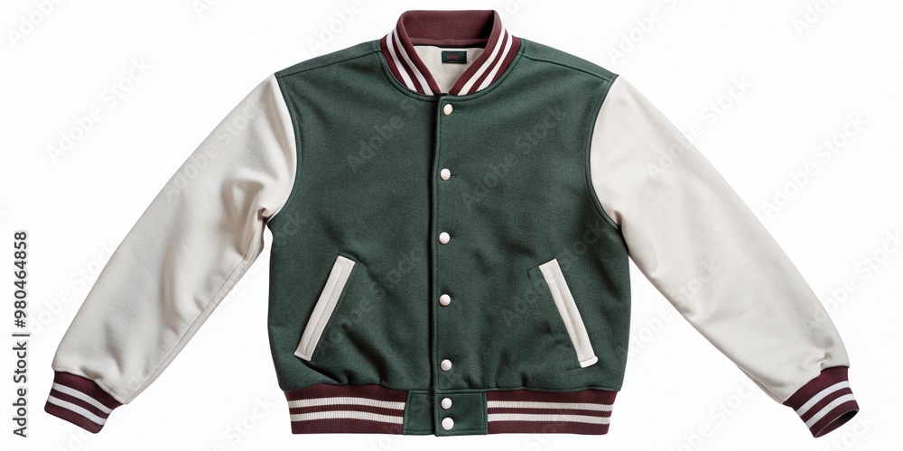 Classic sporty style blank varsity jacket mockup with ribbed cuffs ...