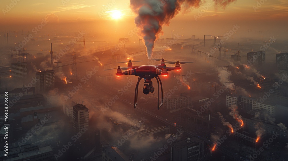 Depict a drone monitoring environmental conditions such as air quality ...