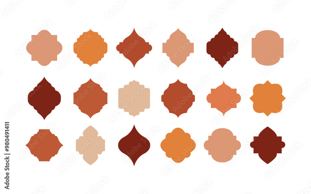 Vector set of flat mosque gates, doors and windows. Oriental style ...