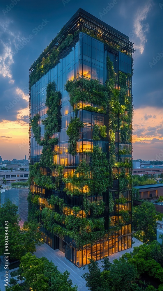 sustainable corporate headquarters with living walls solar glass facade ...