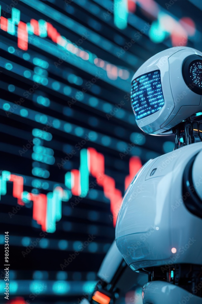 Illustration Stock Stock market graph being processed through a robotic ...
