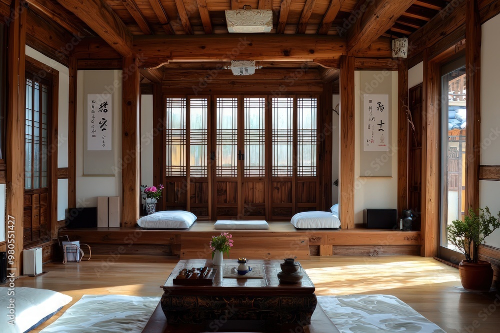 Warm and traditional Korean Hanok interior. Stock Photo | Adobe Stock