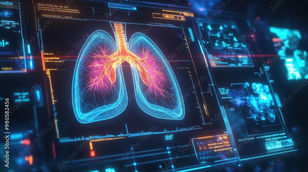 AI-powered medical scan, lung inflammation, futuristic healthcare ...
