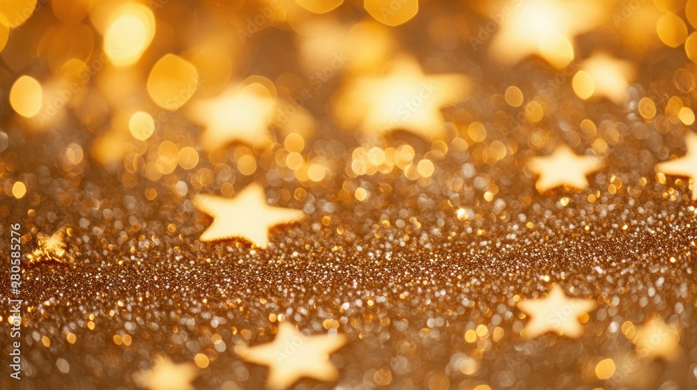 Sparkling Gold Glitter Background with Defocused Star Shapes and Lights ...
