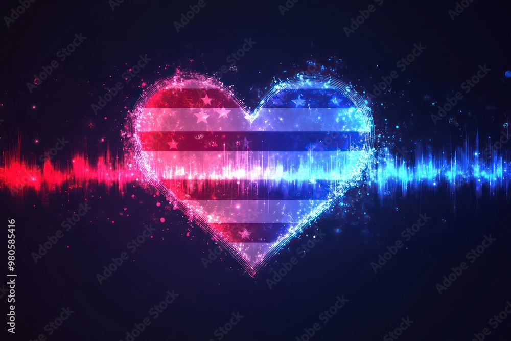 Red blue heart on sound wave background, Music equalizer, love for ...