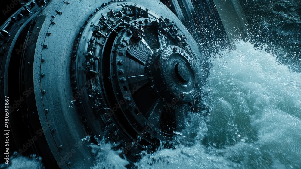 Water Turbine Spins Powerfully, Generating Electricity, Hydropower ...