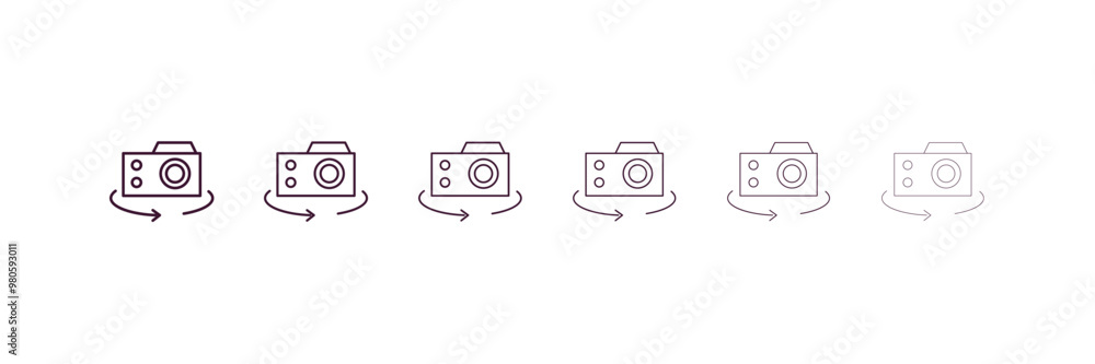 rotate camera outline icon. Linear vector from internet security concept. 6 different line style ...