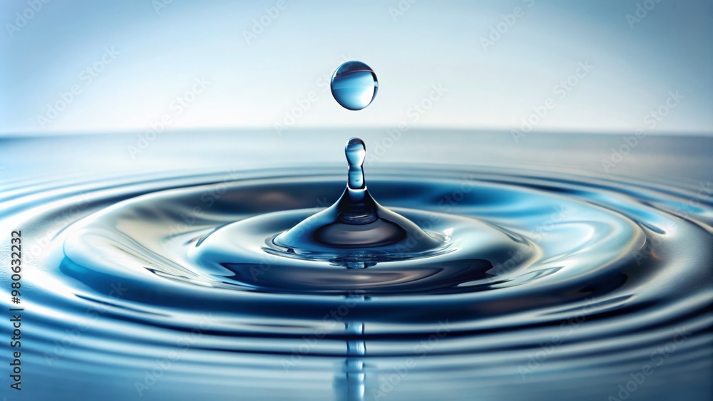 Delicate water droplet suspended in mid-air, about to merge with ...