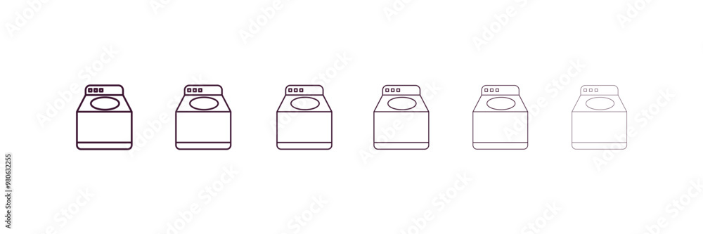 top load washer outline icon. Linear vector from tools concept. 6 different line style top load ...