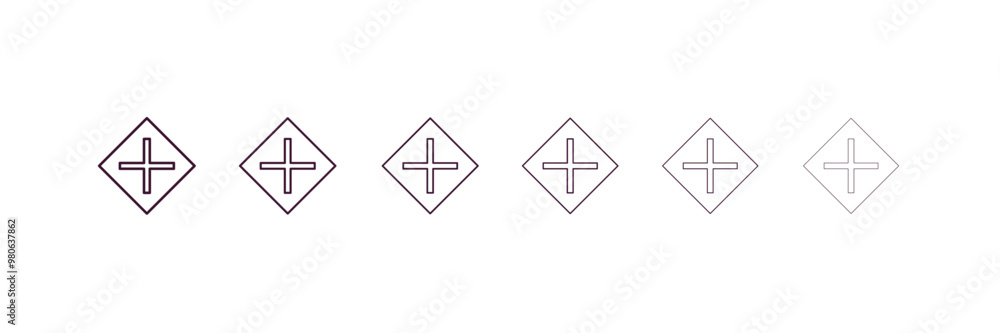 intersection sign outline icon. Linear vector from traffic signs concept. 6 different line style ...