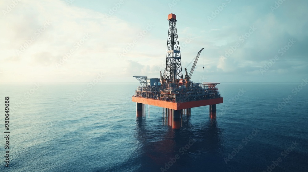 Offshore oil rig platform in open sea. Oil and gas wellhead remote ...