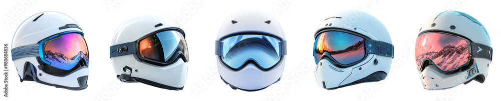 Five stylish ski helmets displayed showcasing modern design and safety ...