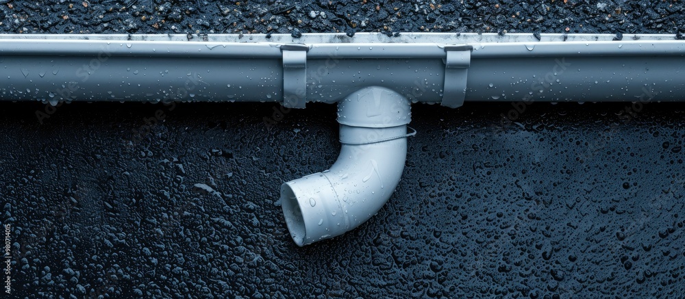 White metal rain gutter downspout pipe section displayed with a ...