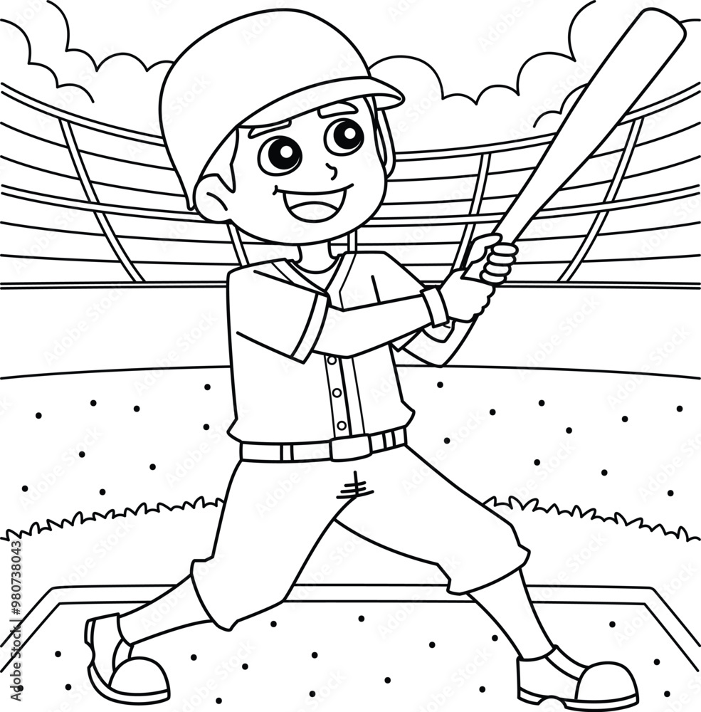 Baseball Batter Coloring Page for Kids Stock Vector | Adobe Stock
