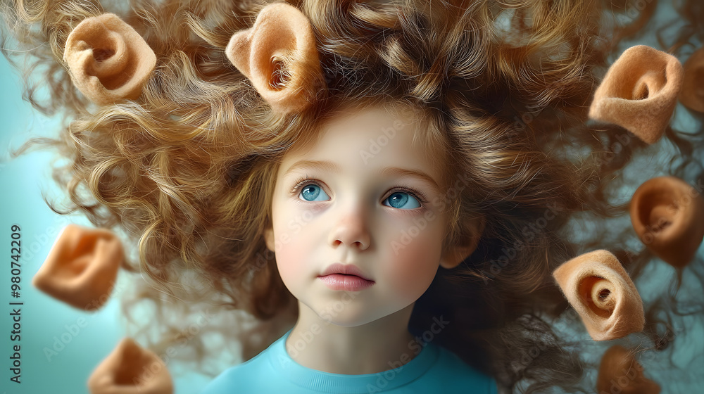 Child with curly hair imagining their curls transforming into shapes ...