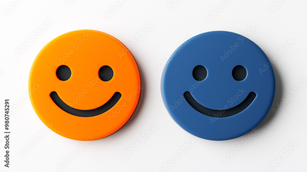 3d stickers in the form of smiley faces with opposite emotions, one ...
