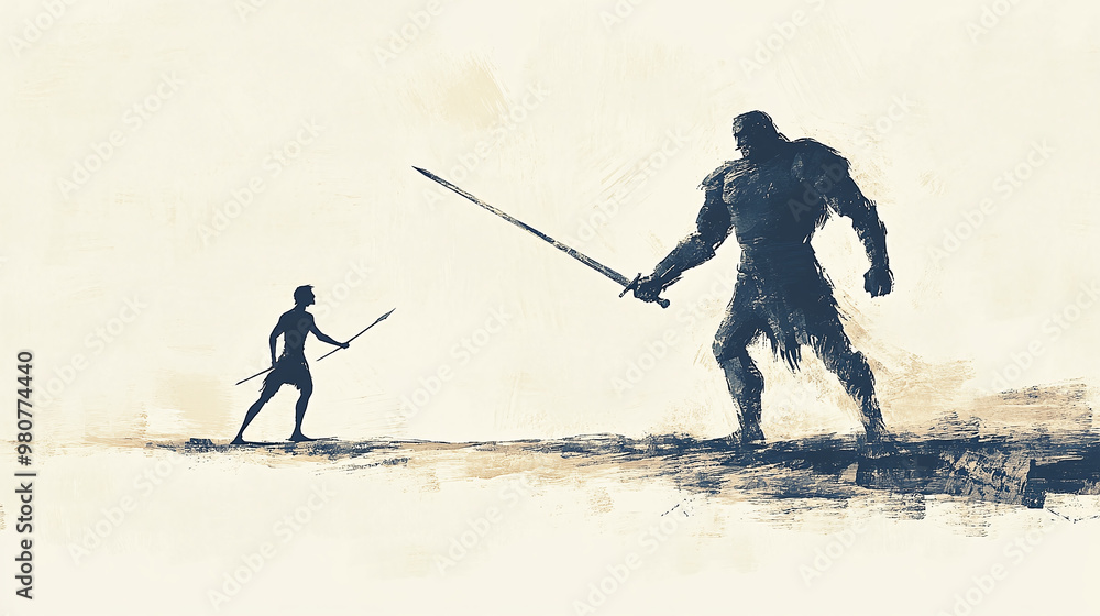 The famous biblical battle between David and Goliath, representing the ...