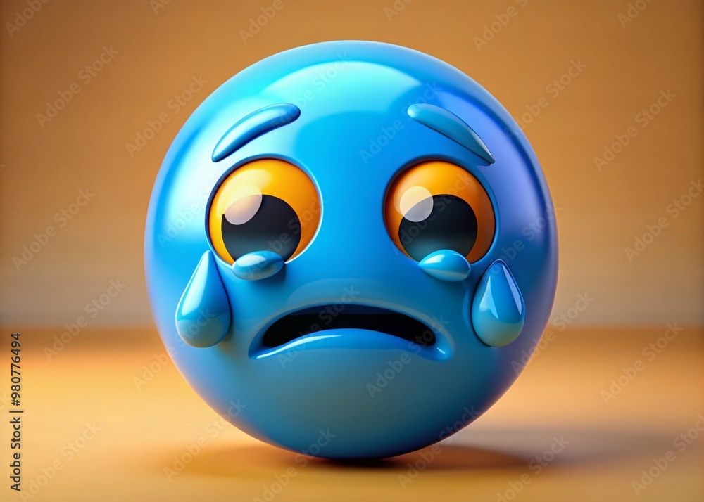 A lone, oversized, blue face emoji with a contorted expression and ...