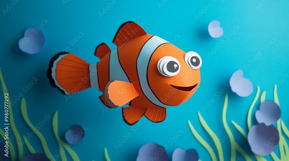 Cute and smiling clownfish with two eyes, for kids to build, color, and ...