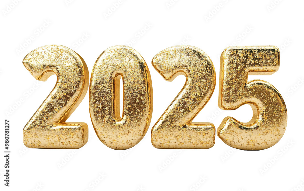 Golden 3d numbers 2025 isolated on white or transparent background ...