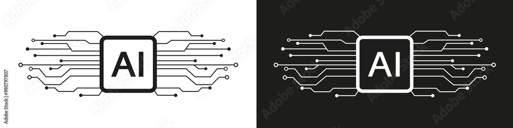 Artificial intelligence machine. Ai pictogram with neural lines ...