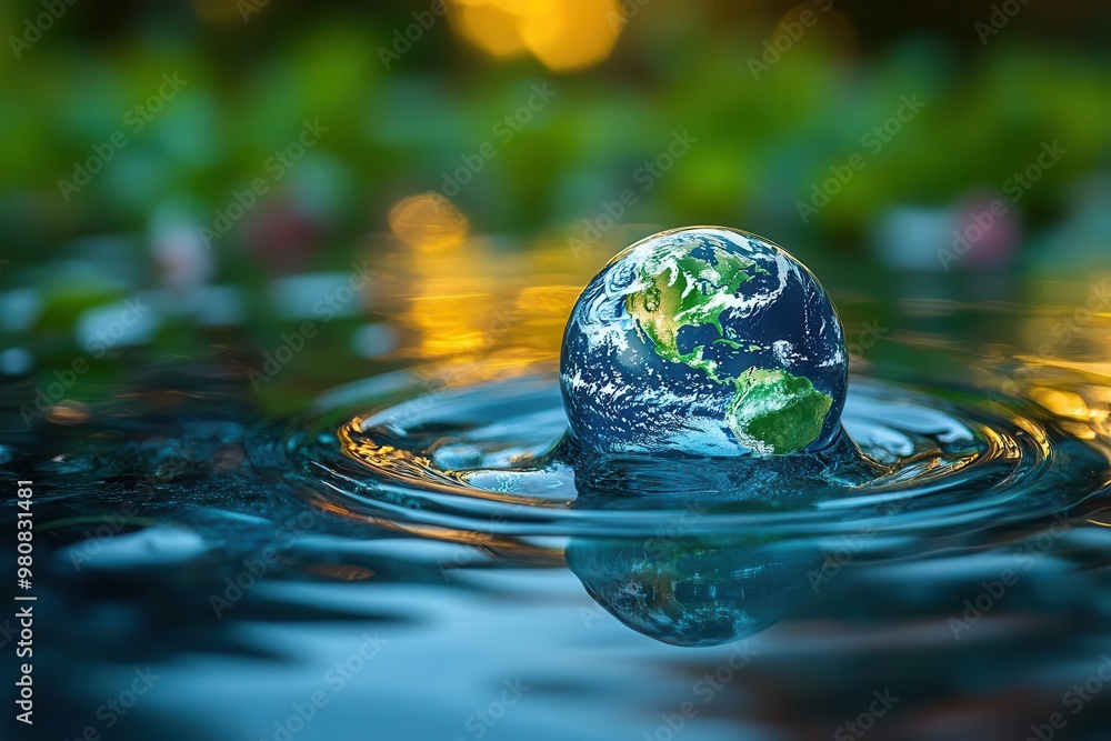 environmental concept pristine water droplet cradling a miniature earth ...