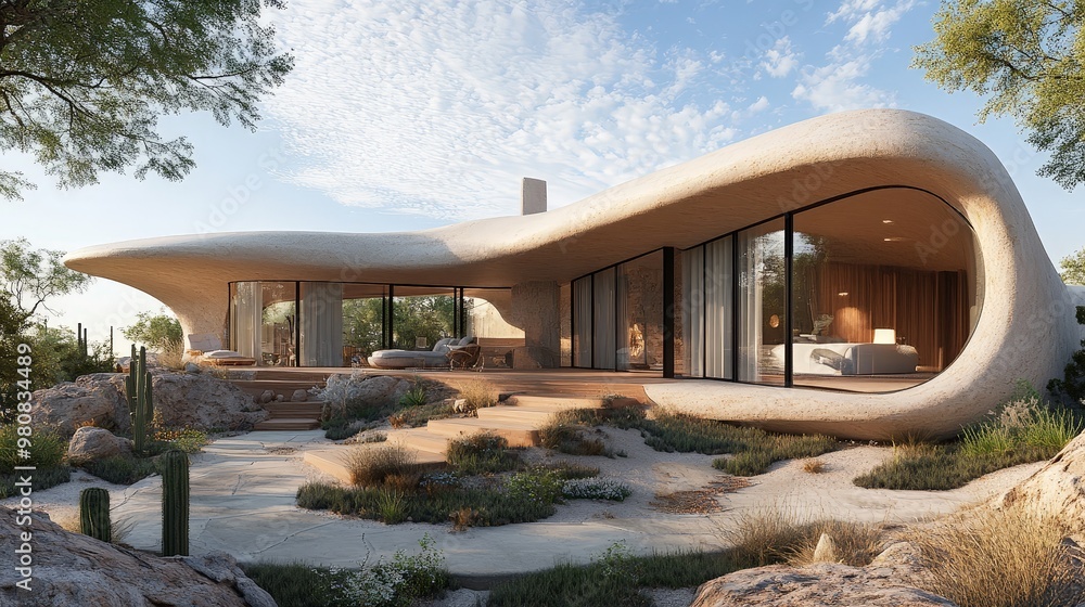 Stock-Foto „The organic architecture of a desert home mimics the ...