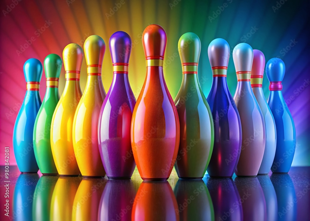 Ilustración de Stock Colorful bowling pins stand upright in a ...
