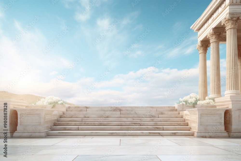 Greek temple architecture staircase building. Stock Photo | Adobe Stock