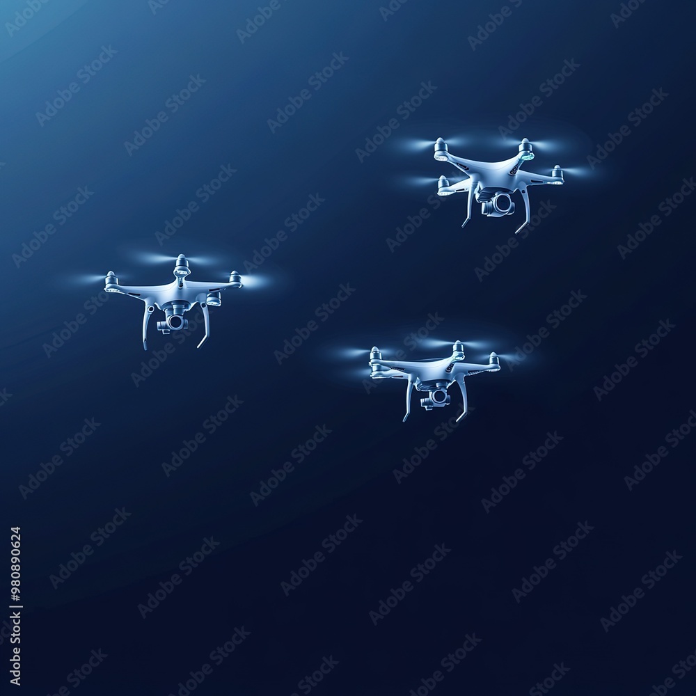 White drones flying isolated on dark blue background Stock Photo ...