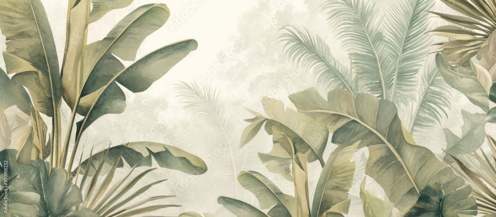 Jungle Palms Wallpaper Mural Traditional Paste Method Stock ...