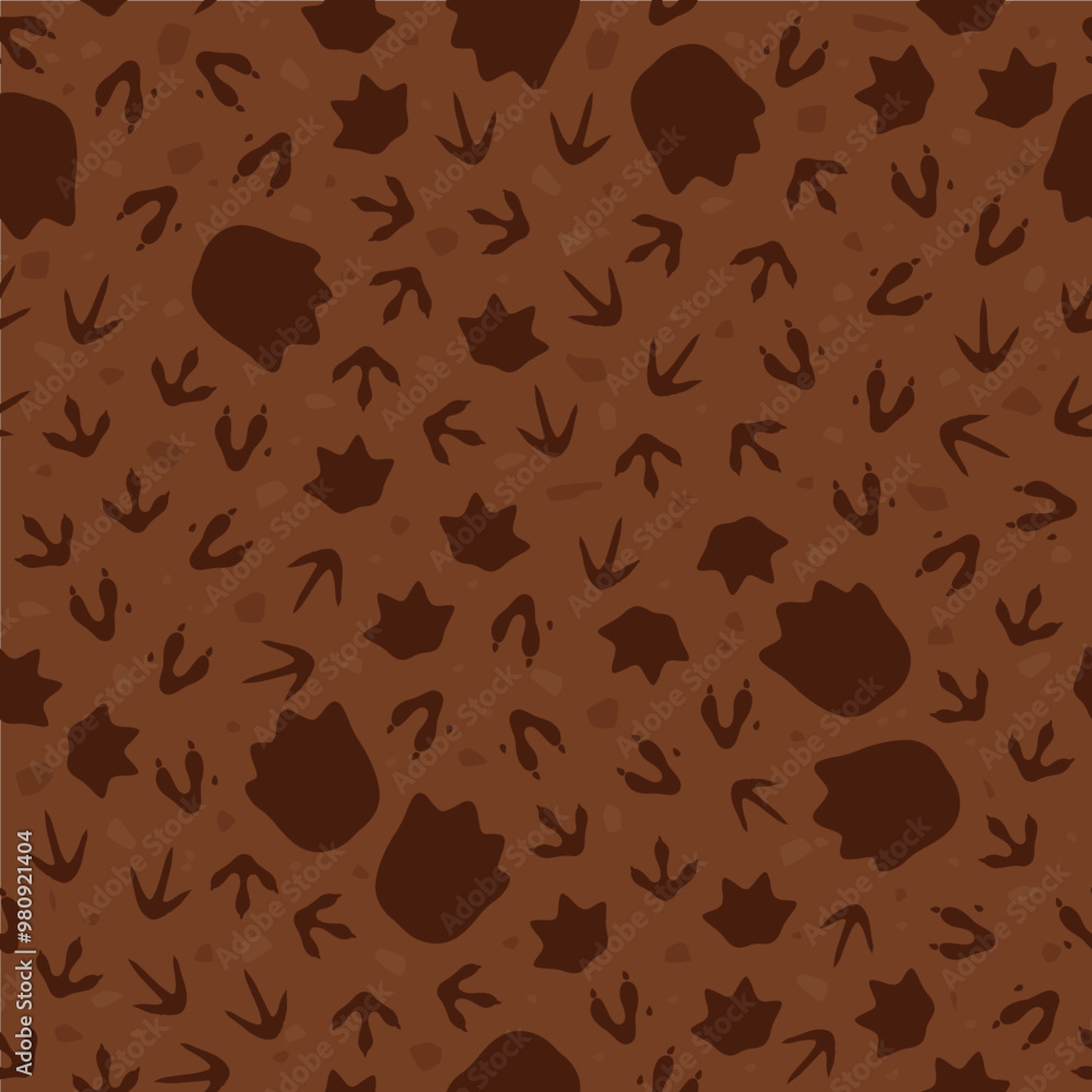 Dinosaur footprint seamless pattern. Cartoon vector background with ...