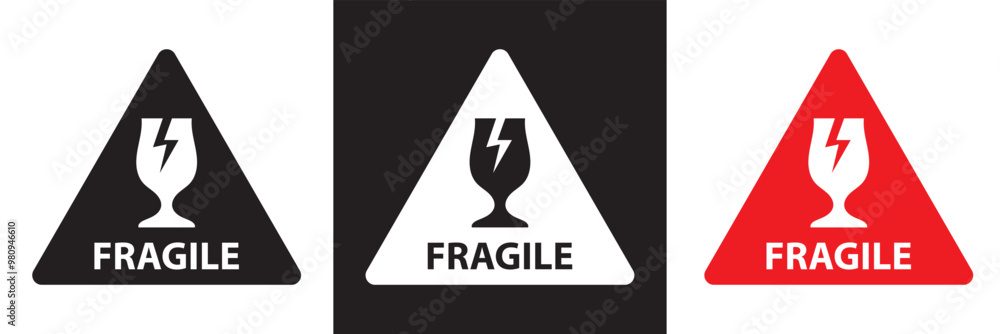 sticker fragile red white and black fragile warning label with broken ...