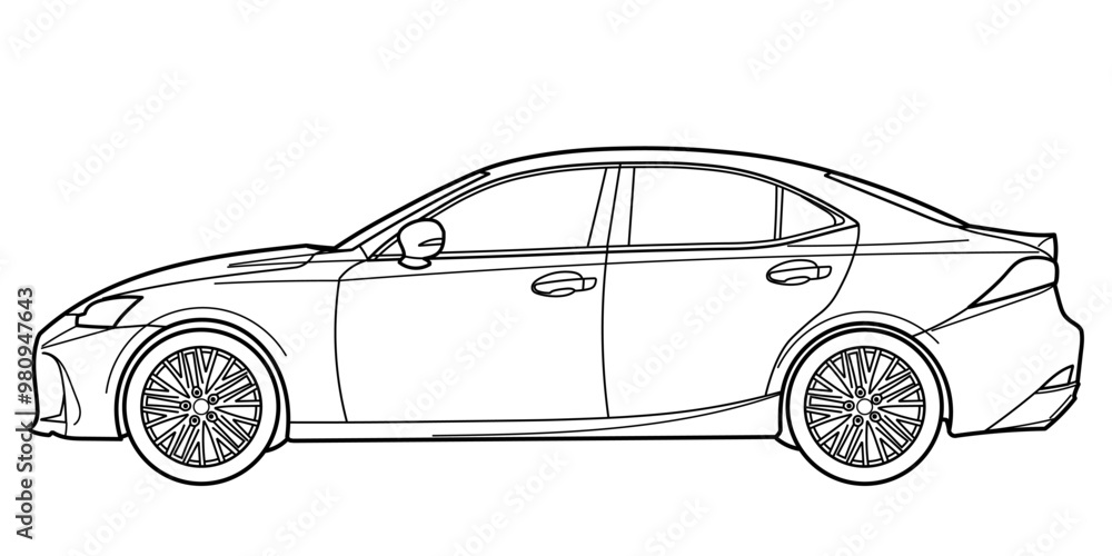 Ivano-Frankivsk, Ukraine - 18 June 2024: Outline drawing of a Lexus IS ...