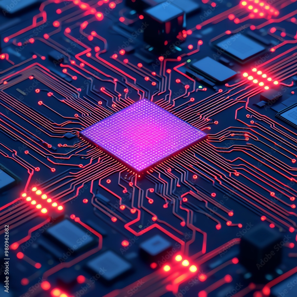 Machine learning platform with glowing data processing nodes, showing real-time adjustments and ...