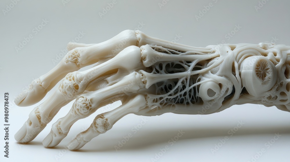 Anatomical model of a human hand showcasing bones and tendons. Stock ...