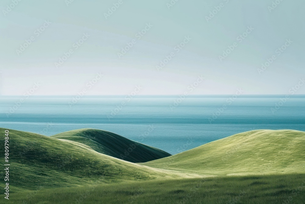 Hills against ocean landscape outdoors horizon. Stock Photo | Adobe Stock