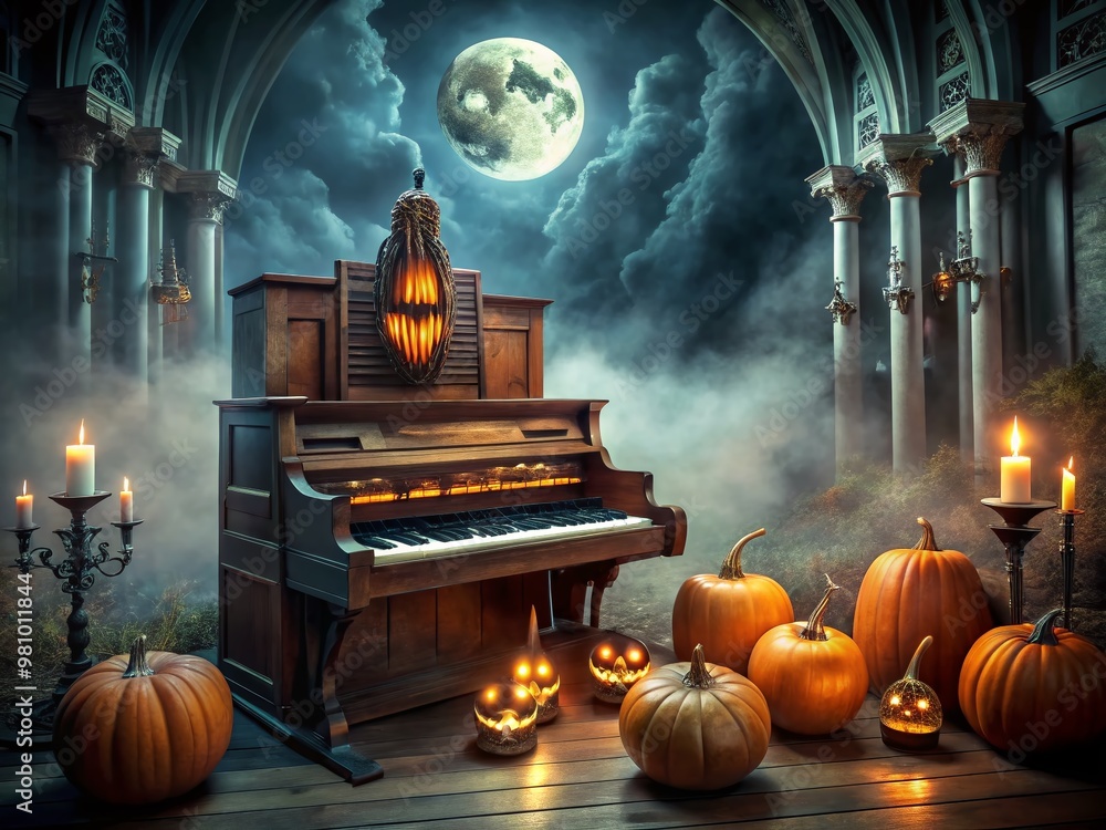 Spooky orchestral soundtrack with eerie whispers, haunting organ ...