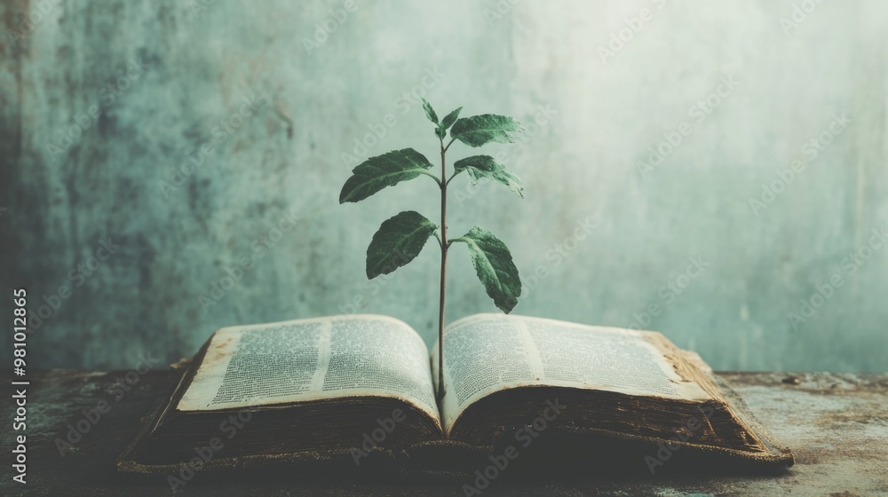 Flourishing in Faith. A plant growing from the Bible illustrates how ...