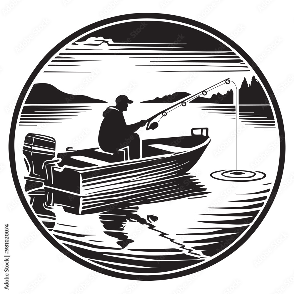 Fisherman Vector illustration in black and white - Fishing Clipart ...