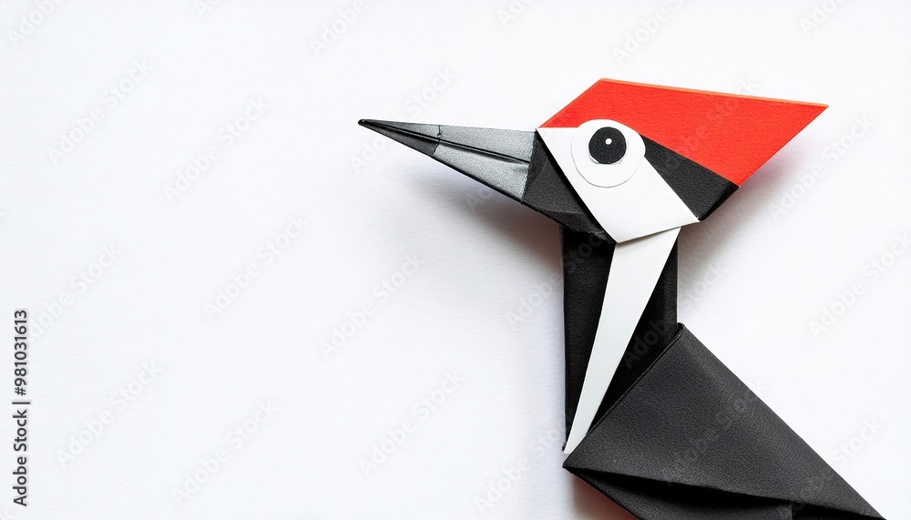 Animal concept origami isolated on white background of a pileated ...