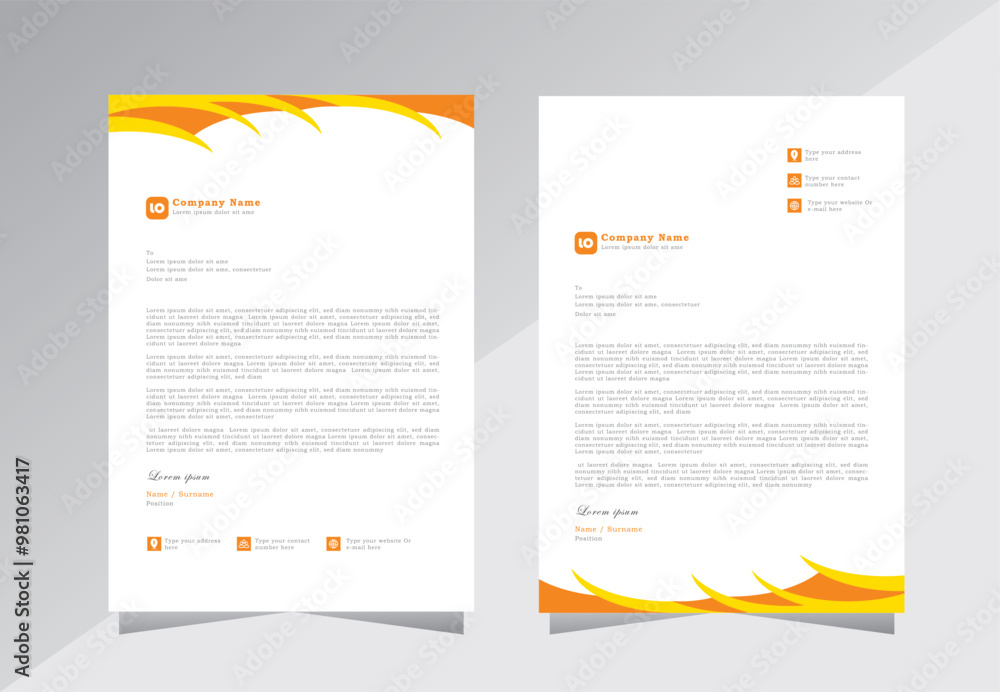 Modern and business letterhead design template with yellow colour ...