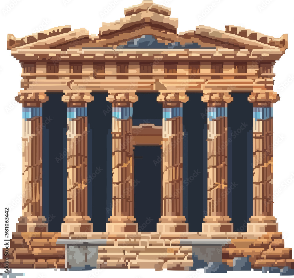 Pixelated ancient Greek temple icon pixel art on white isolated ...