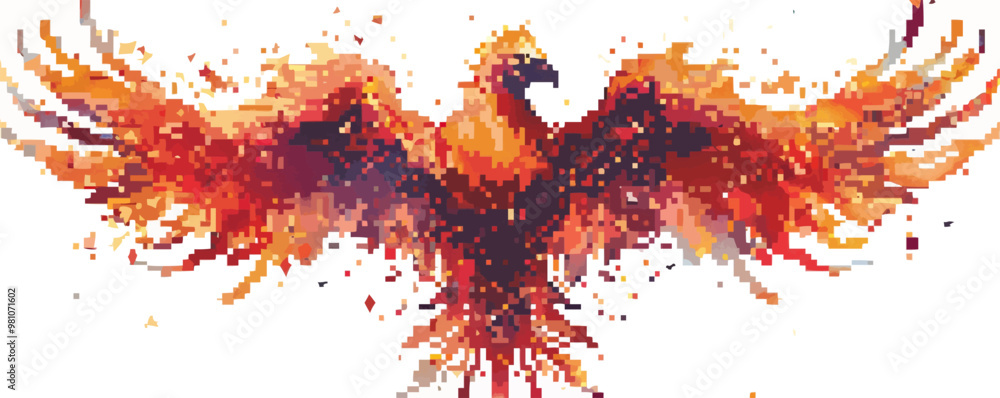 Design pixel art of a mythical phoenix rising, pixel art on white ...